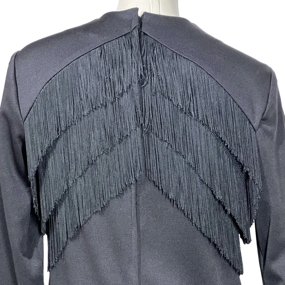 Brand unknown | Dresses | Vintage Long Sleeve Black Fringe Evening Gown ...
